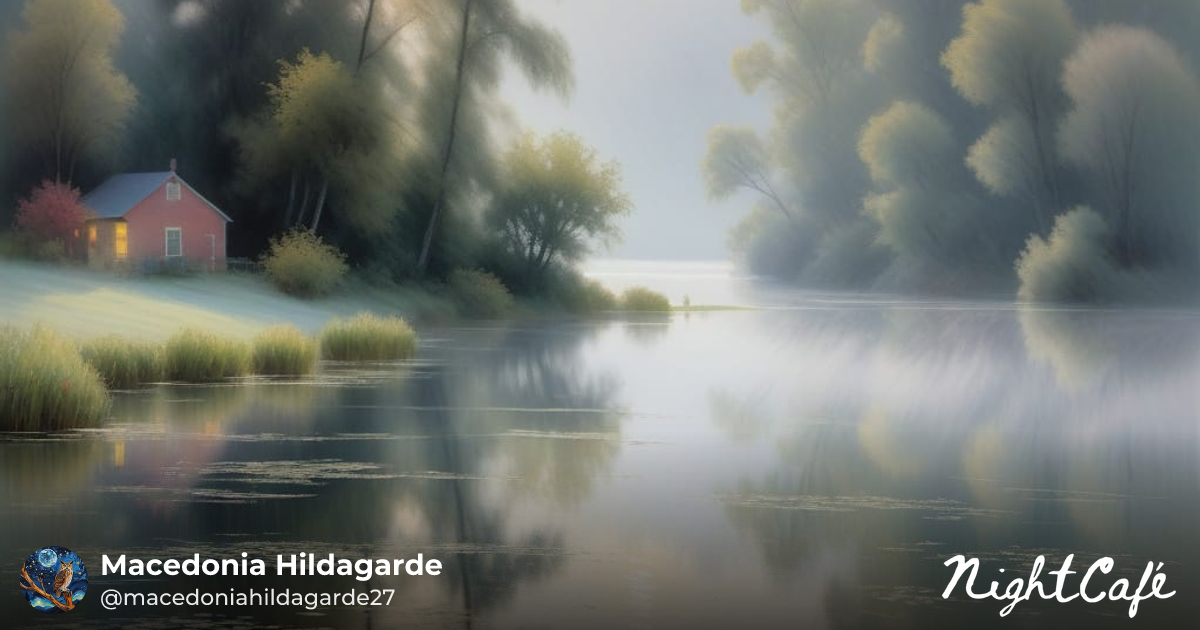 Misty Morning Lake Scene in Impressionist Style - AI Art