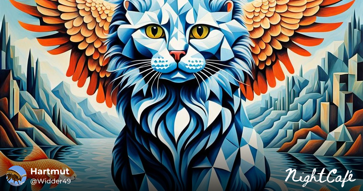 Surreal cubist cat - Surreal Cubist Angora Cat with Eagle Wi...