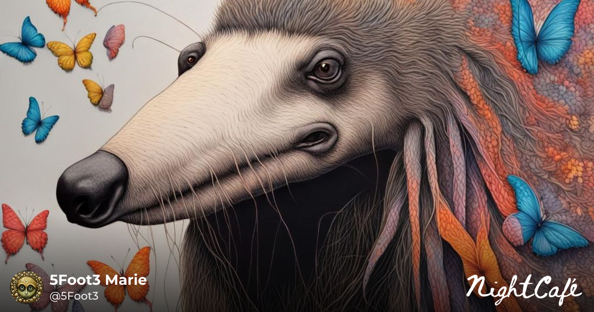 Giant Anteater. - Radiant Giant Anteater with Butterflies in...