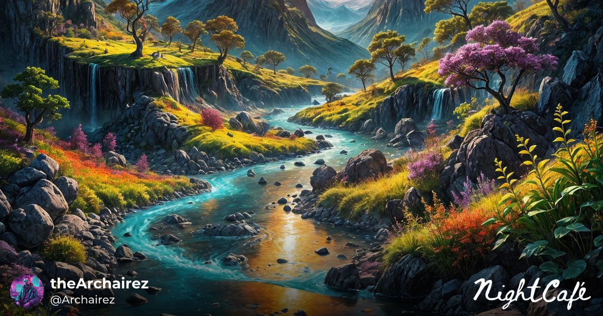 The Valley of Living Colors - Surreal Dadaism Landscape with...