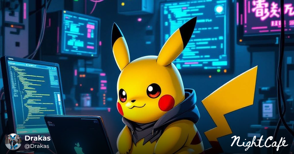 Pikachu as Cyberpunk Hacker in Dystopian Setting - AI Art