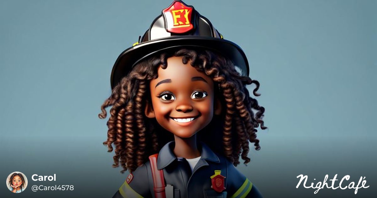 3D Cartoon: Black Firefighter Girl in Kindergarten - AI Art
