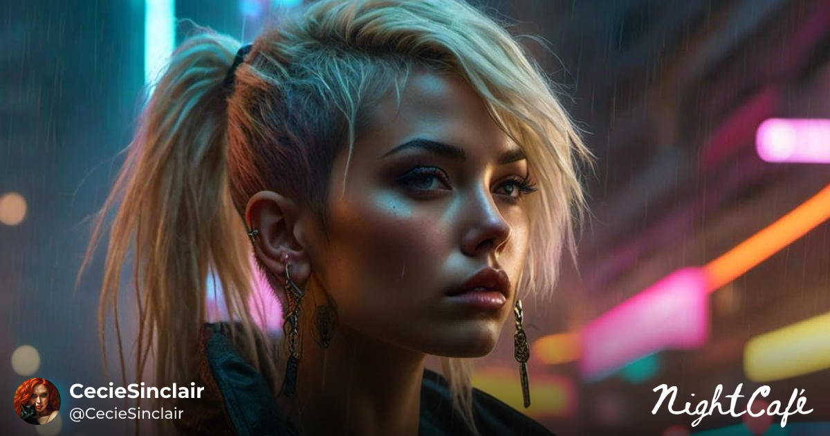 Cleo - Cyberpunk Elf Tomboy in Rainy Cityscape