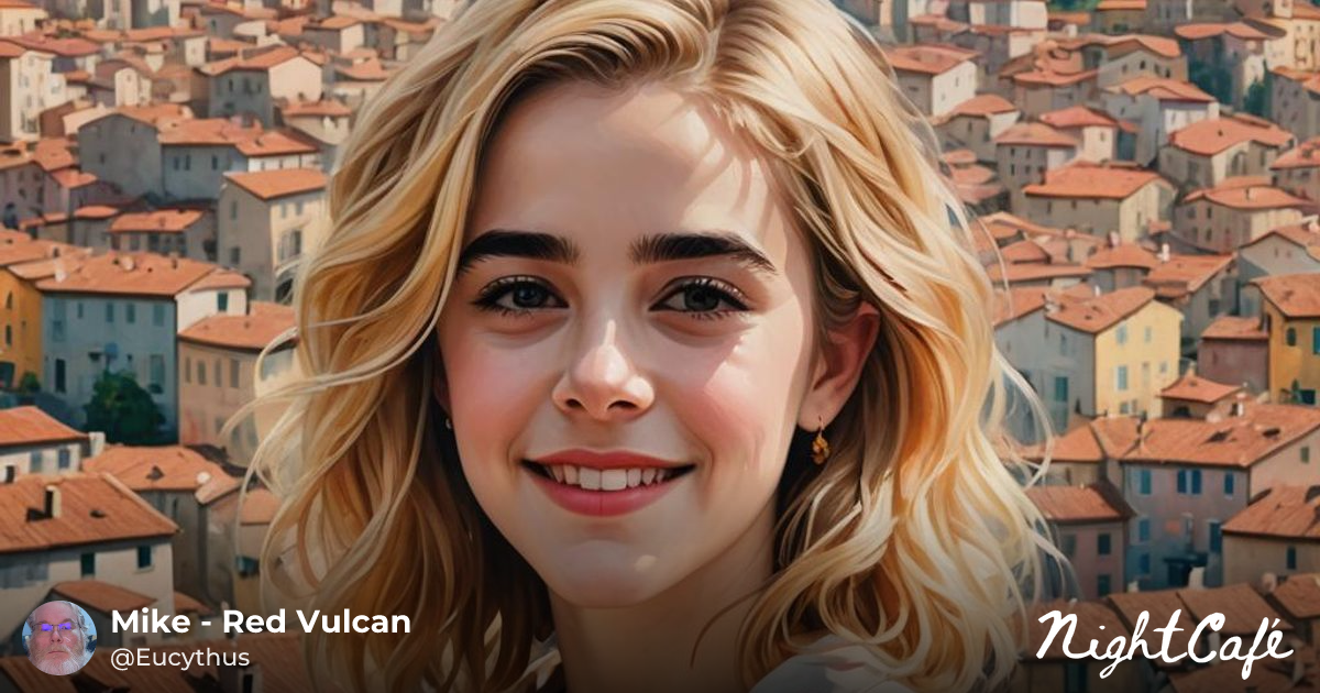 Kiernan Shipka, blonde hair, smiling, dreamy face, in the distance ...