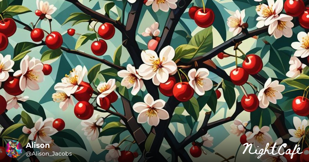 Cubist Cherry Tree Branch with Blossoms - AI Art