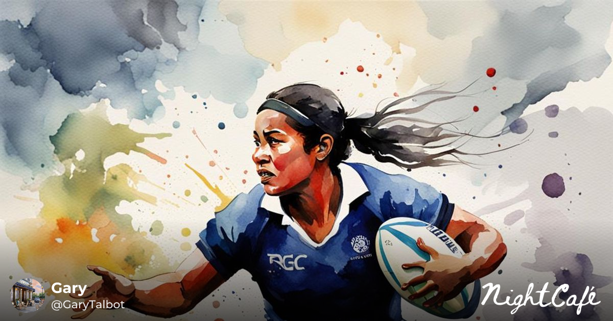 Rugby - Dynamic Watercolour Painting of Woman Playing Rugby