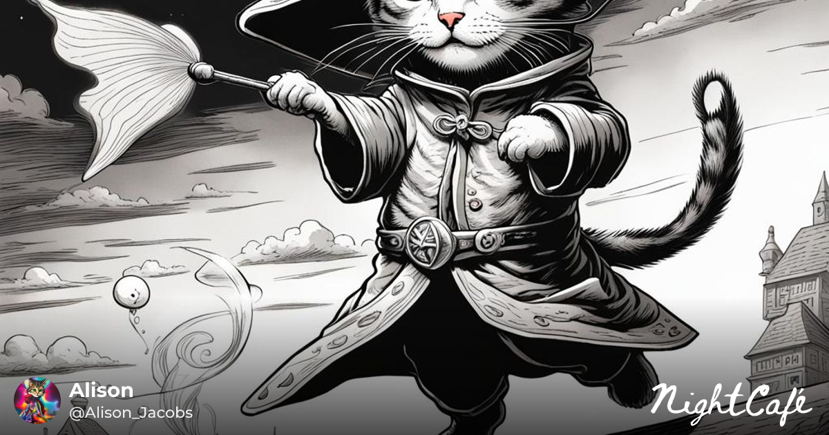 Wizard Kitten Conjuring Fish: Tenniel-Style Drawin... - AI Art