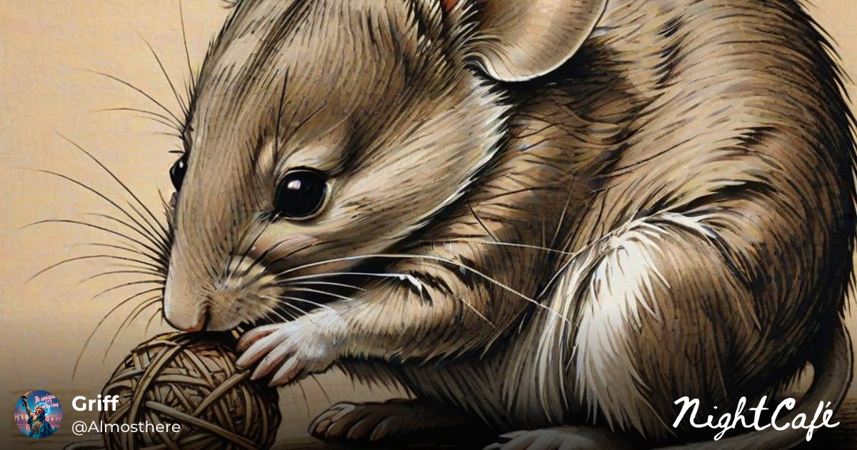 A shy little mouse inspects something new