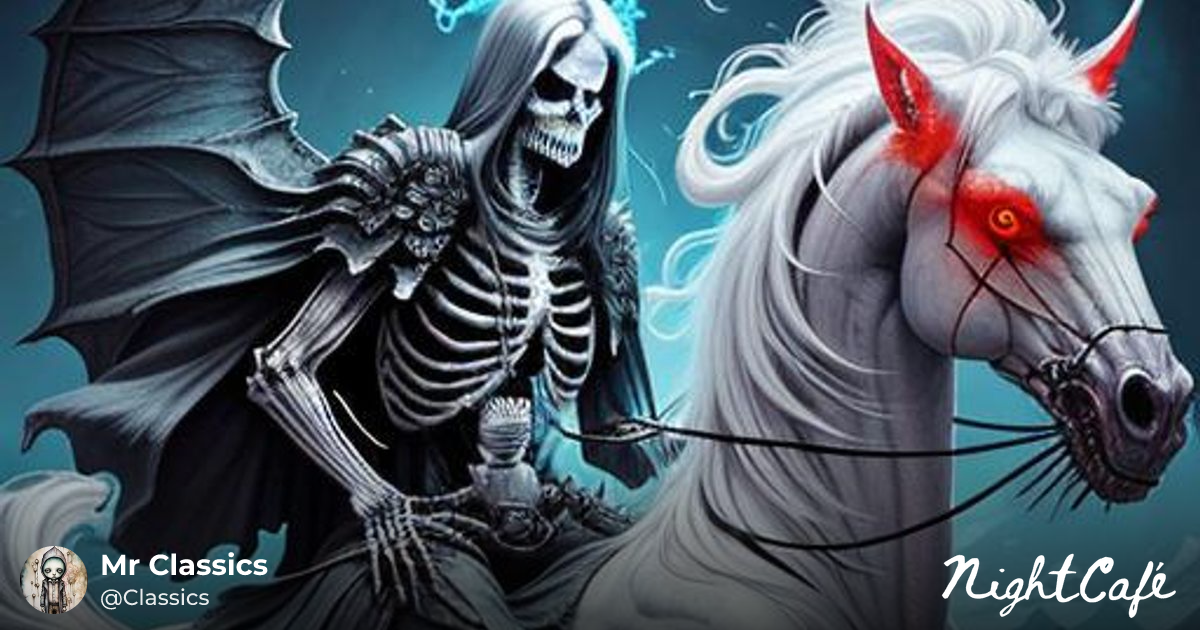 Skeleton Wraith Rides Ghost Horse in Fantasy Art - AI Art