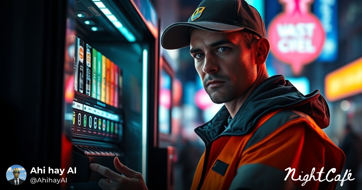 Determined Vending Machine Replenisher in Neon Cit... - AI Art