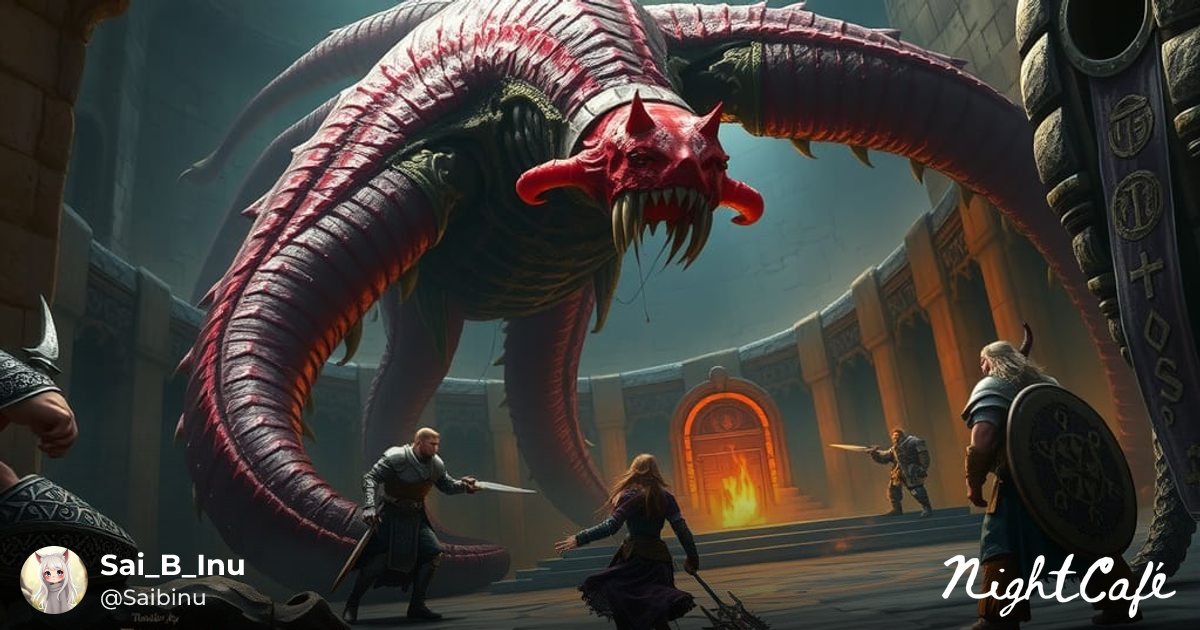 Giant Monster Worm Battle in Gloomy Dungeon - AI Art