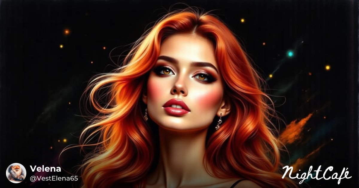 Copper-Haired Woman with Flowing Colors, Renaissan... - AI Art