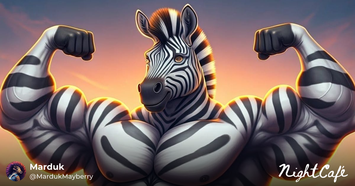Zeb the Muscle Zebra - Hypermuscular Zebra Flexing in Sunset...