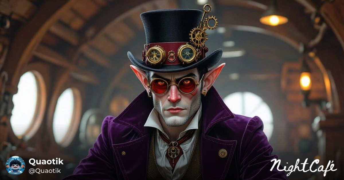 Steampunk Elf Inventor in Workshop, Golden Lightin... - AI Art