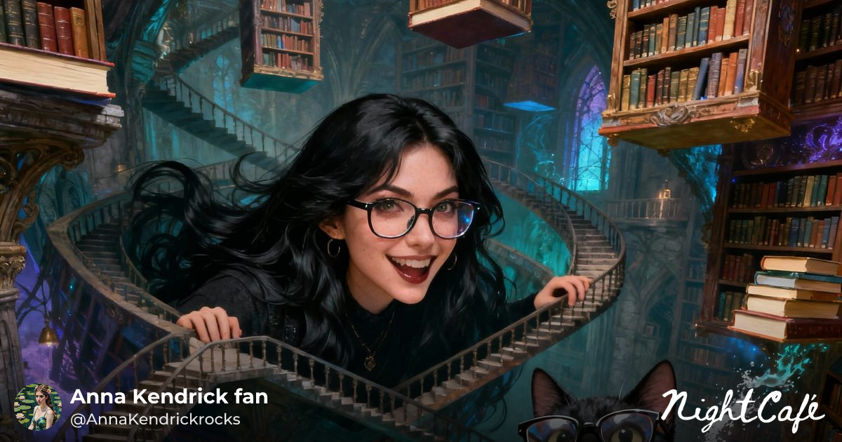 Woman and Cat in Escher Style Magic Library - AI Art