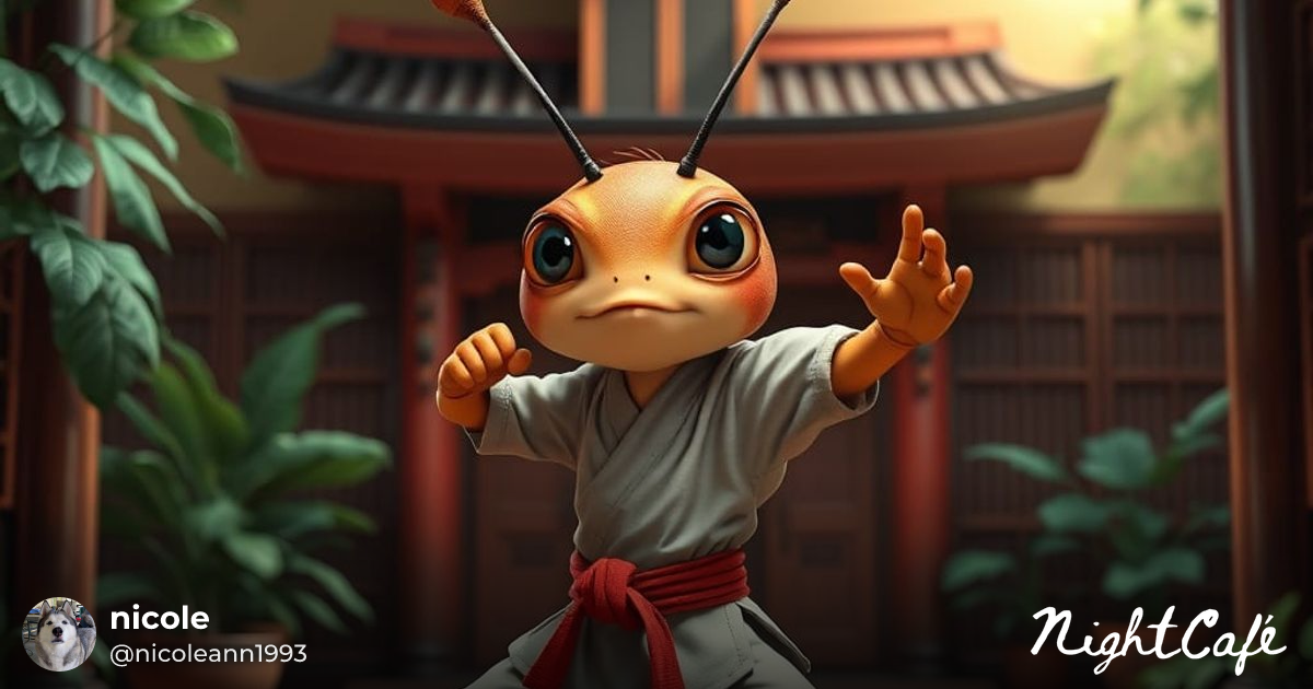 Bug Practicing Karate in Dojo: Fantasy Concept Art - AI Art