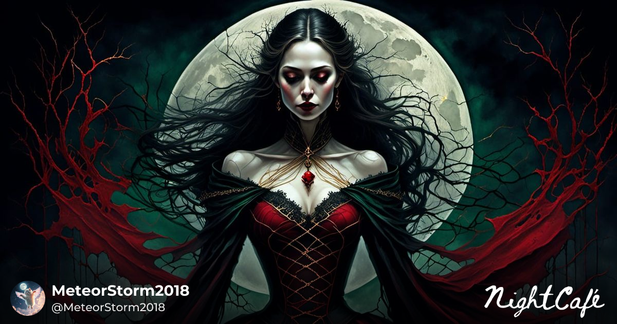 Vampire Queen in Crimson Corset, Gothic Romance - AI Art