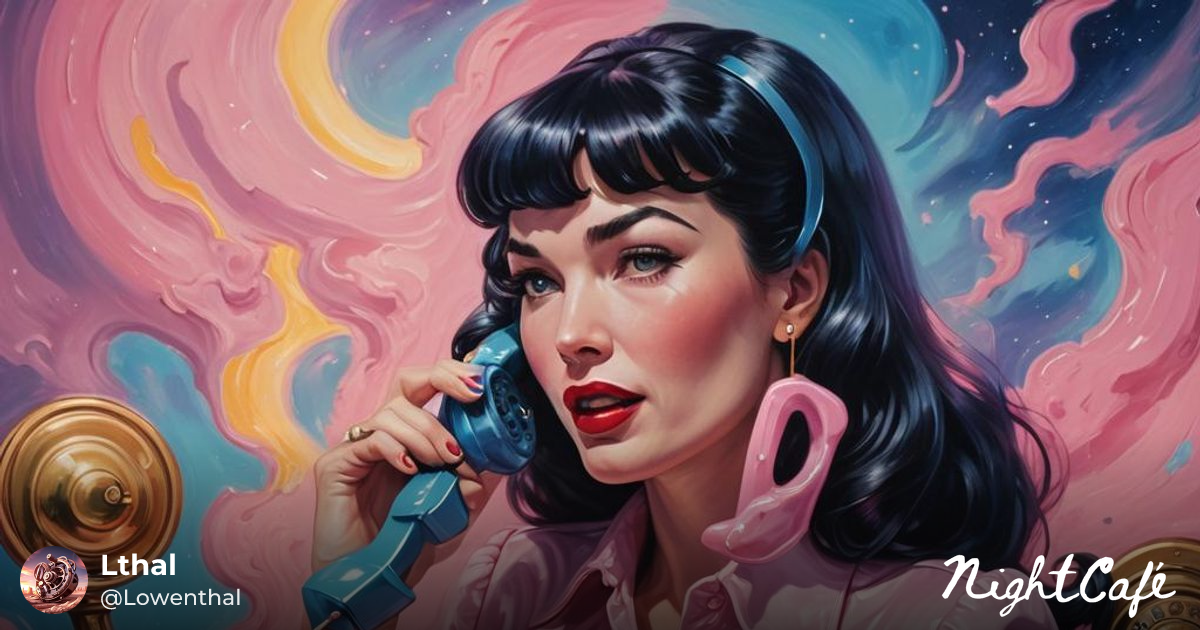 Bettie Page's Surreal Anime Phone Call - AI Art