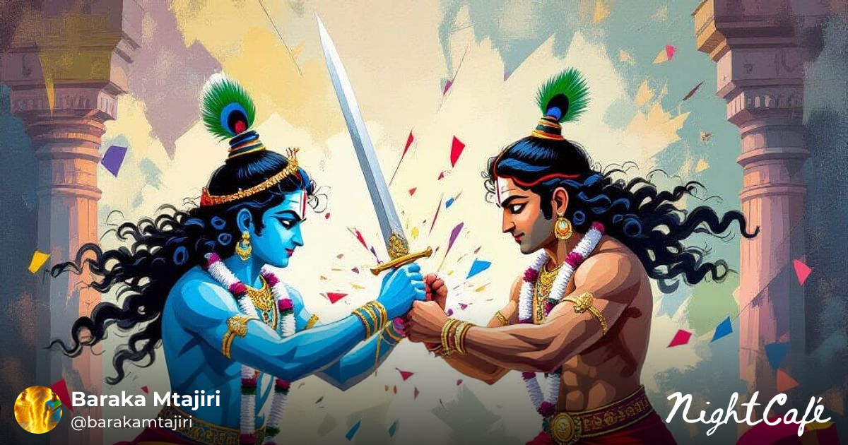 Krishna vs Rama: A Cubist-Inspired Battle Scene - AI Art