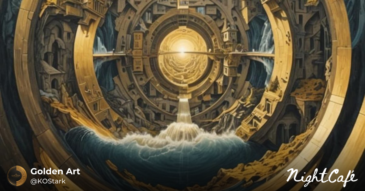 Golden Waterfall 7 - Impossible Golden Waterfall in Escher S...