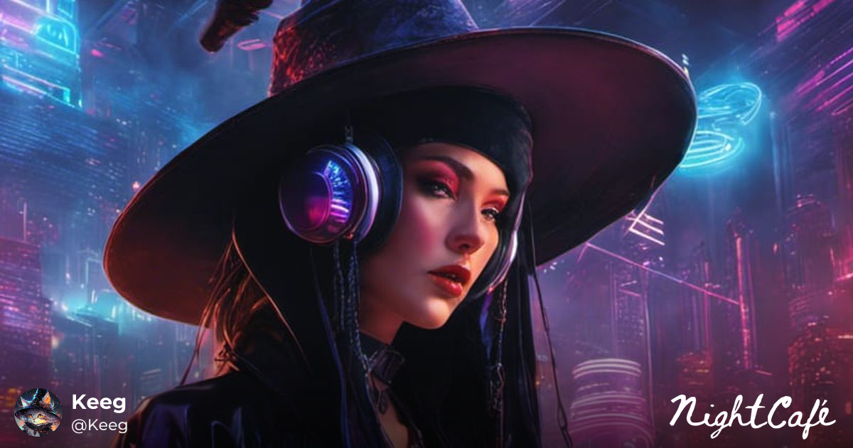 Cyberpunk DJ Witch - Cyberpunk Witch DJ in Neon Concert
