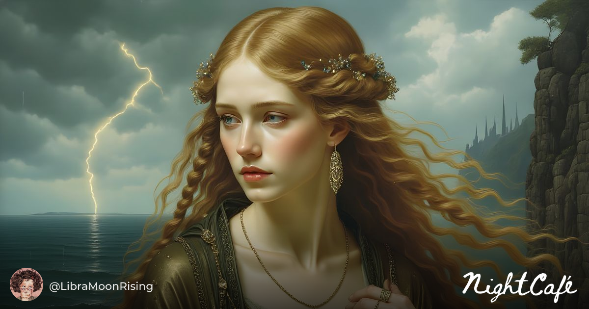 Celtic Beauty on Rocky Shore in Pre-Raphaelite Style