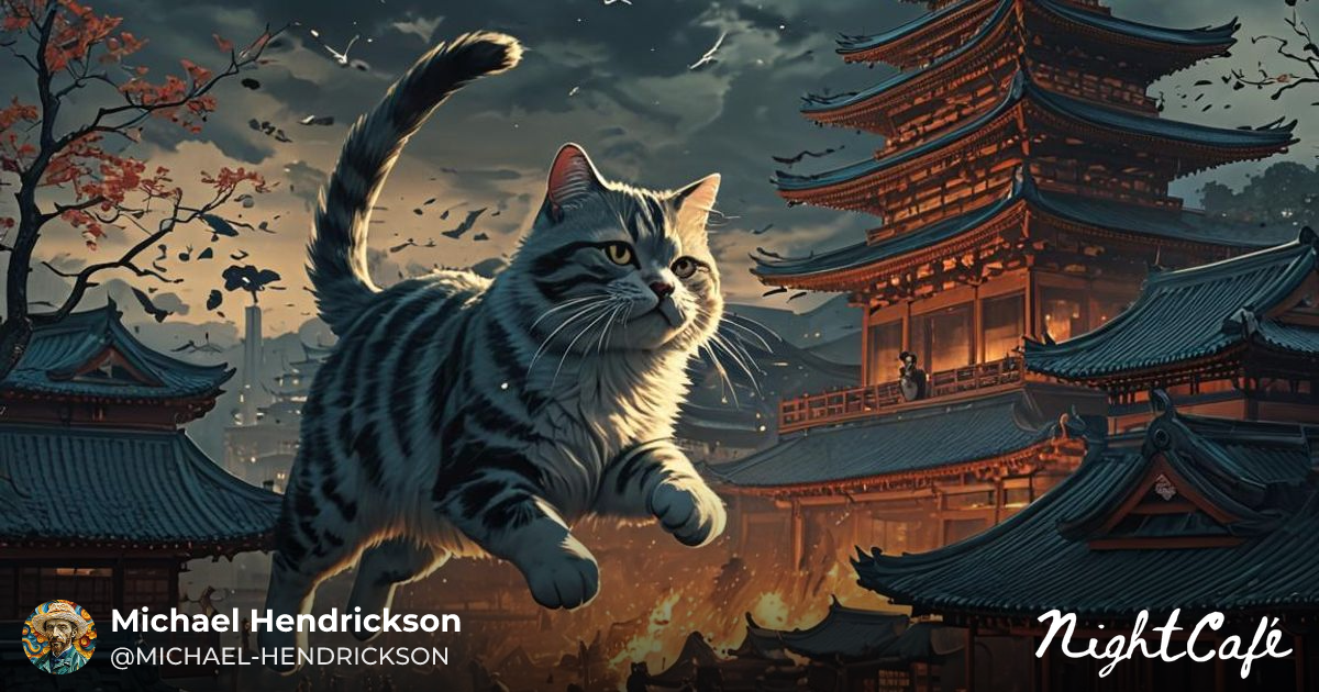 Kitty attack! - Ukiyo-e Cat Attack: Epic Digital Matte Paint...
