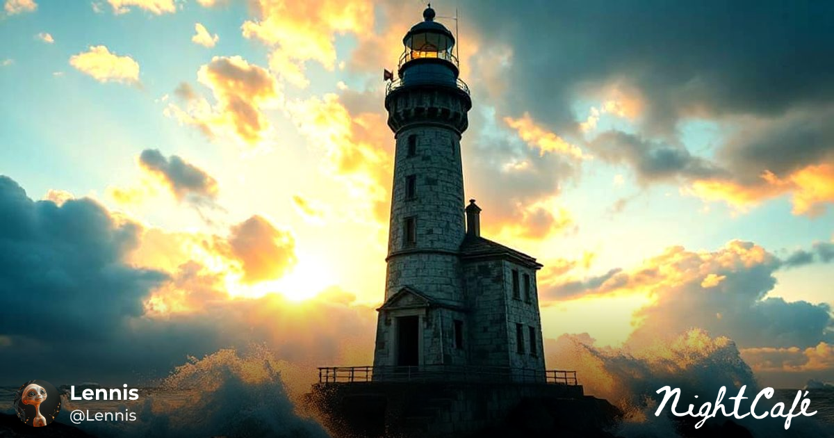 Detailed Lighthouse in Golden Hour Storm, 3D Rende... - AI Art