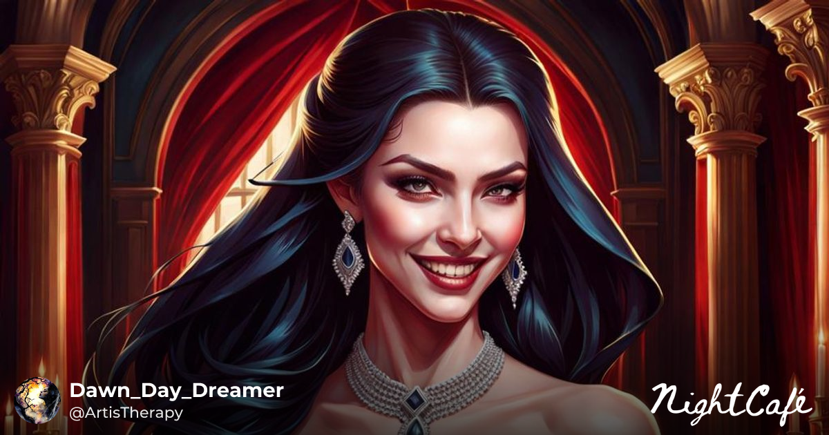 Atrinna - Smiling Vampire Couple in Gothic Ballroom, Detaile...