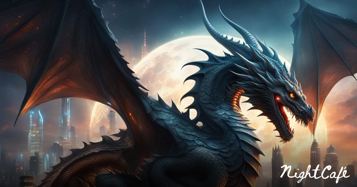 Drago - Dragon Guardian of Cyberpunk Cityscape