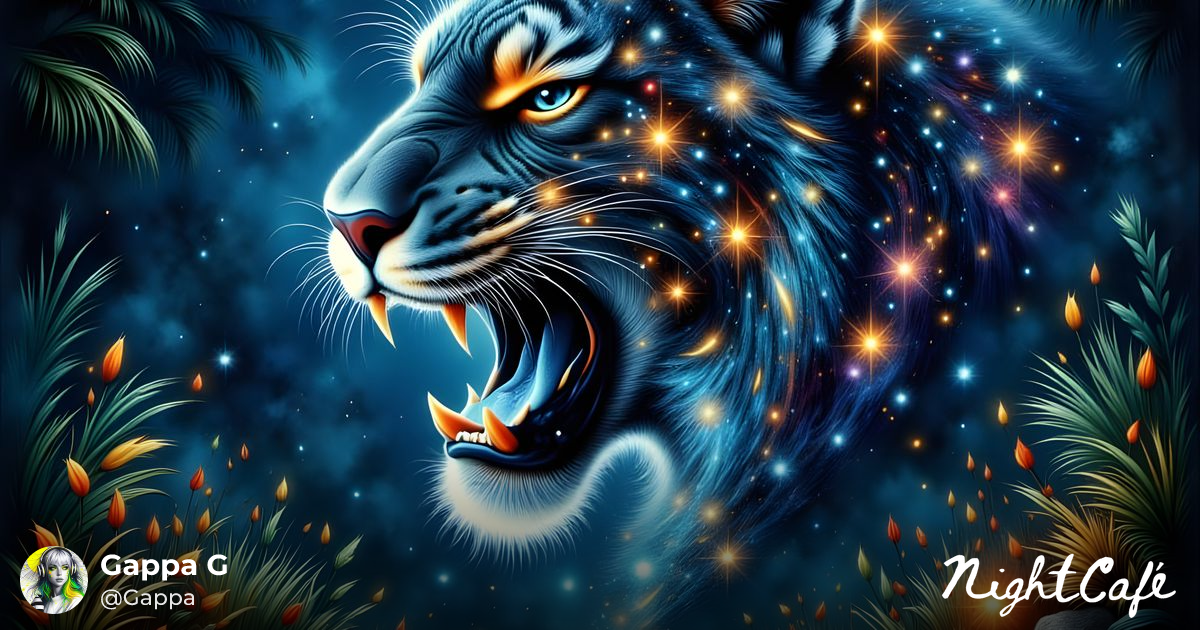 STARDUST TIGER. - Stardust Tiger Roaring in Moonlit Jungle