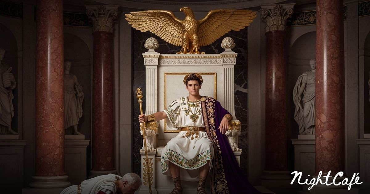 Emperor Nero on Throne in Lavish Throne Room - AI Art