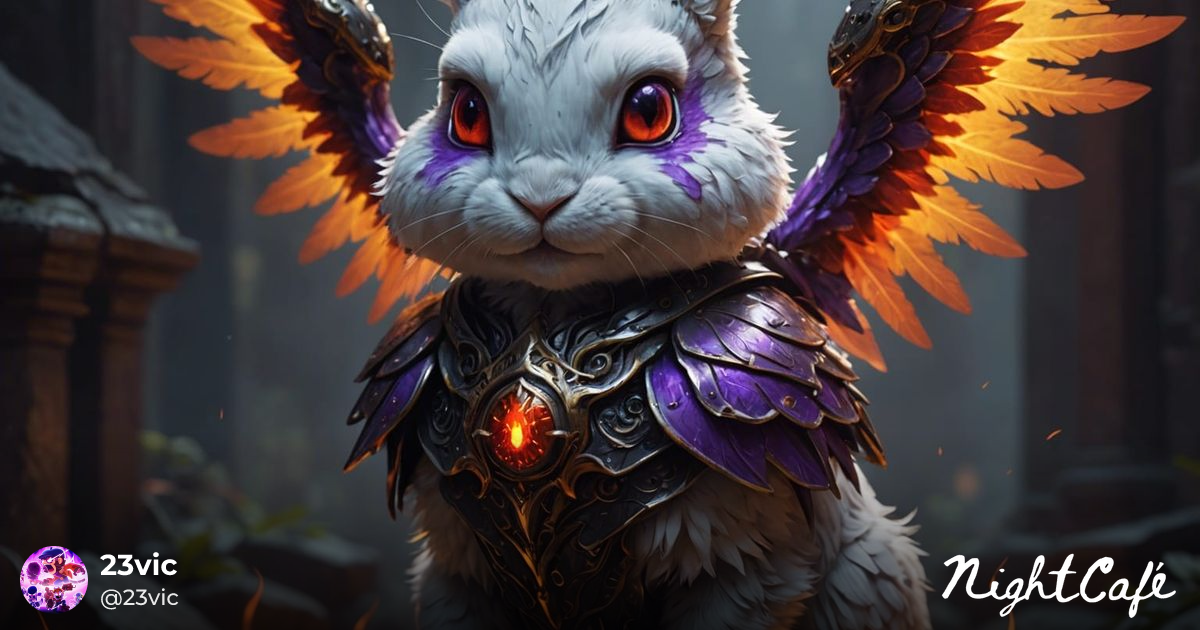 Fiery Winged Rabbit in Dark Fantasy Style - AI Art