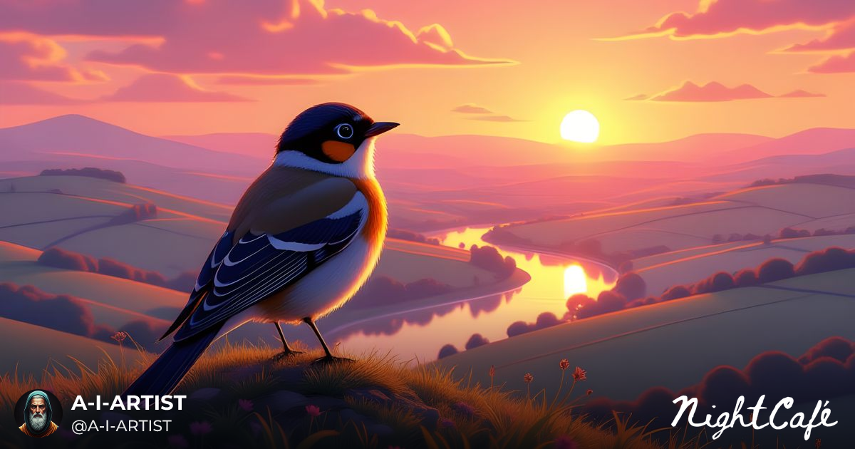 Robin Overlooking Dreamy Landscape in Pixar Style - AI Art