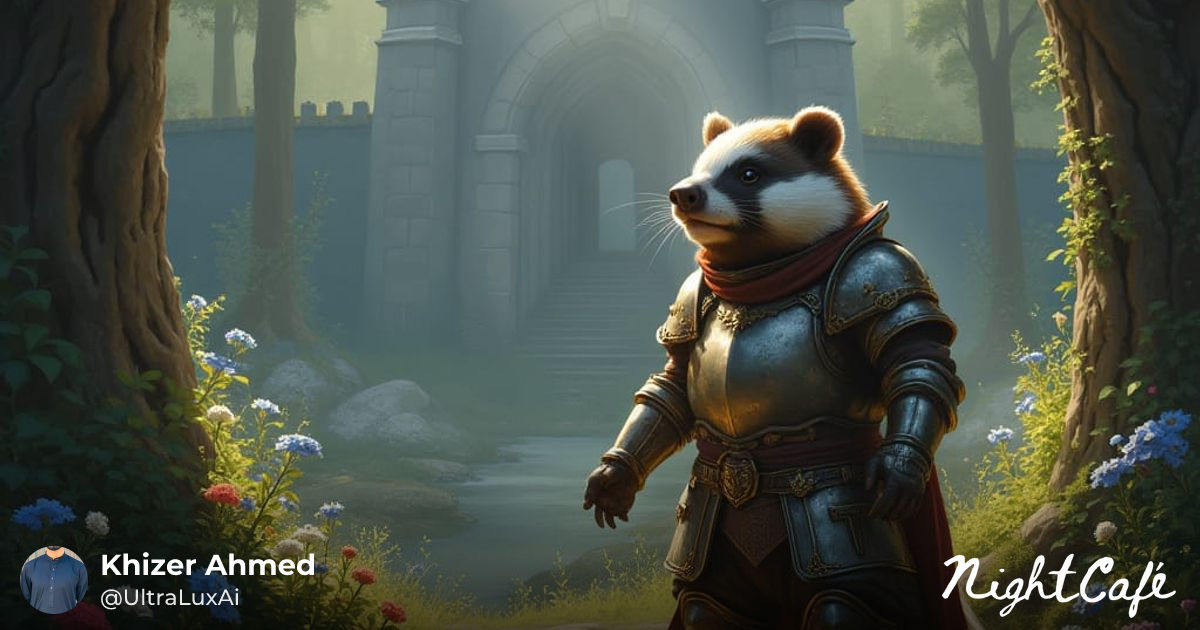 Armored Badger Guarding Fortress, Digital Painting - AI Art