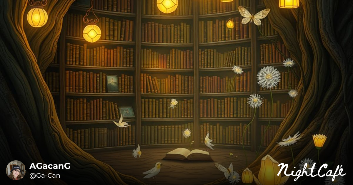 Whimsical Oak Tree Library with Fairies and Glowin... - AI Art