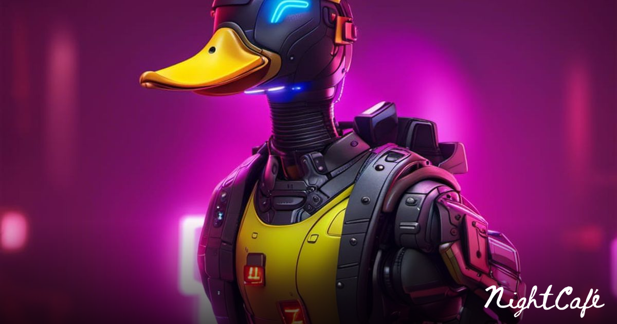 Sci-fi duck cyborg - Cyberpunk Android Duck Cyborg with Neon...