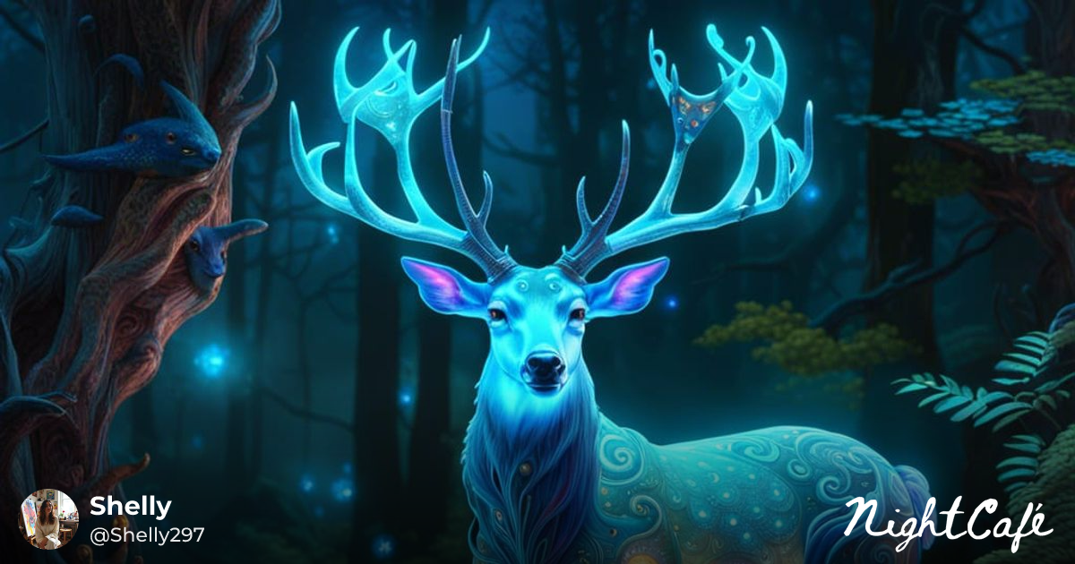 Patronus - Bioluminescent Deer in Illuminated Fantasy Forest