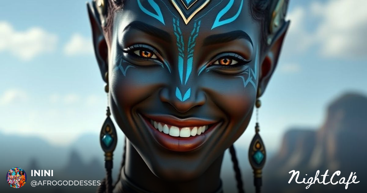 Stunning Black Avatar Princess with Blue Skin in E... - AI Art