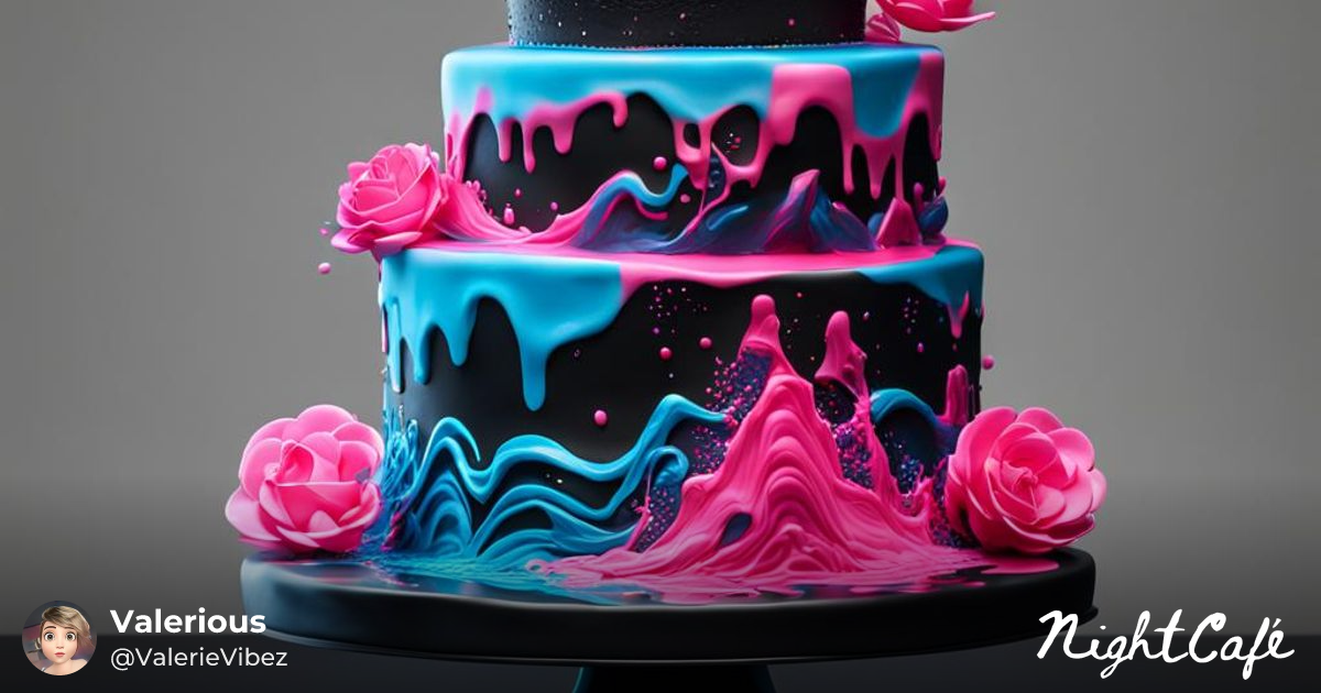Black, Pink, Blue Cake - Hyperrealistic Black, Pink, and Blu...