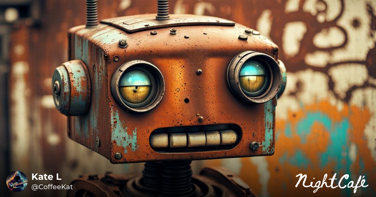 Portrait of a Tired Robot - Grunge Robot Portrait with Graff...