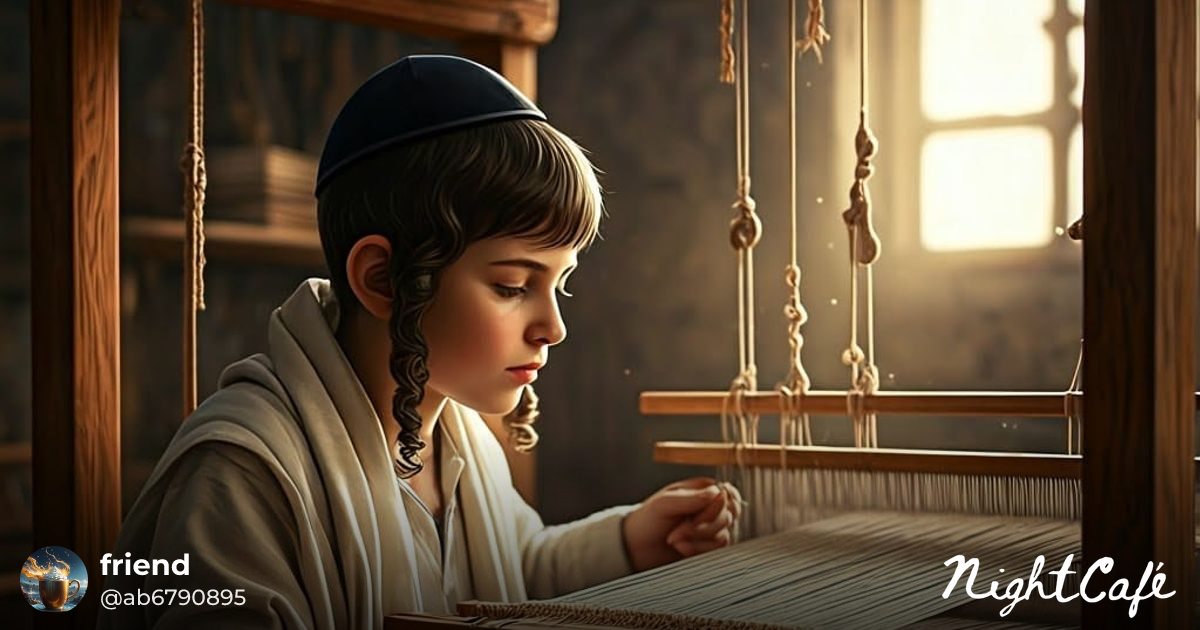Young Jewish Boy Weaves on Ancient Loom in Serene ... - AI Art