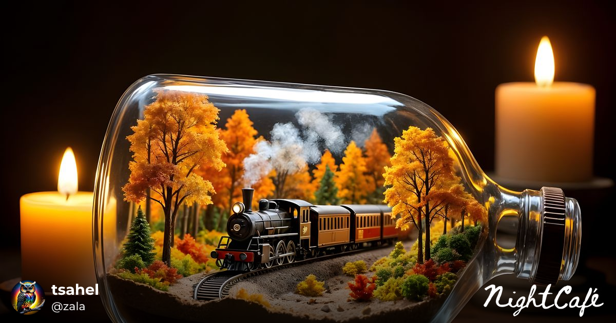 Fantasy Sand Art Train in Autumn Forest Bottle - AI Art
