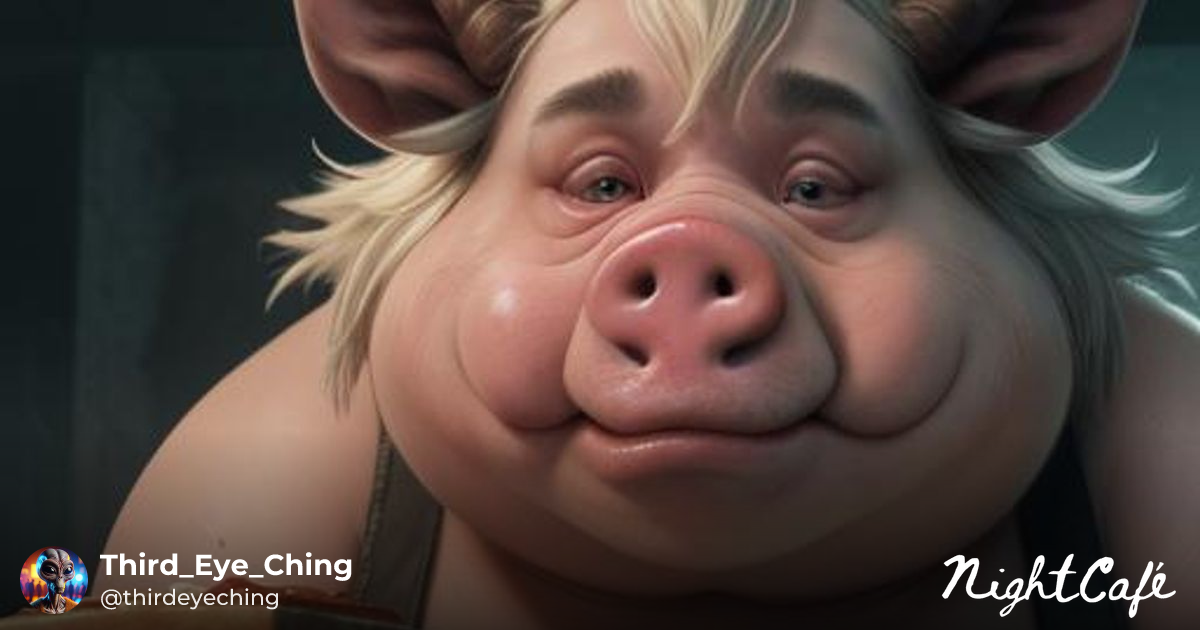 Grotesque Pig Creature Surrounded by Food - AI Art