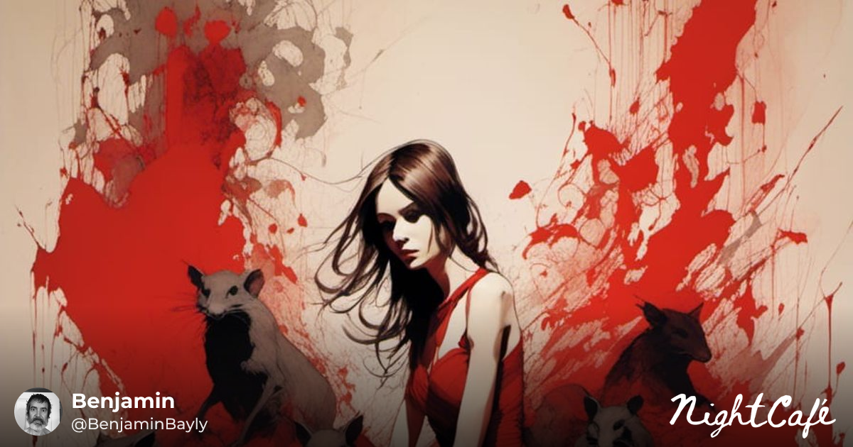 Woman with rats - Girl Surrounded by Sinister Rats: Color Sk...