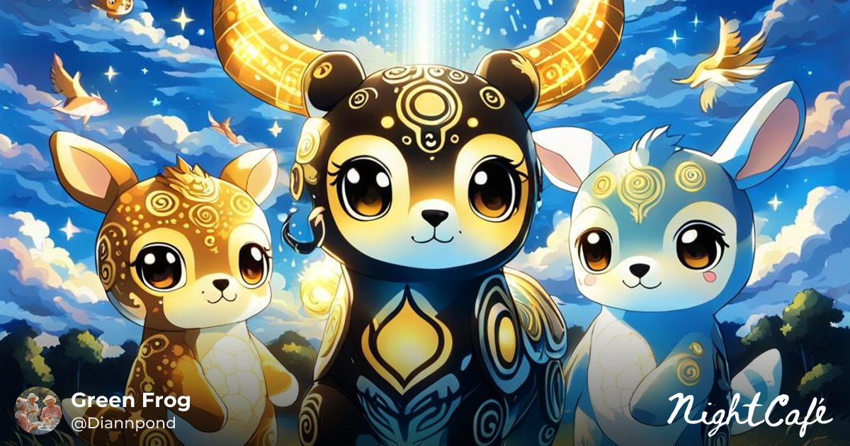 Chibi Animals Dream Under Binary Lightning - AI Art