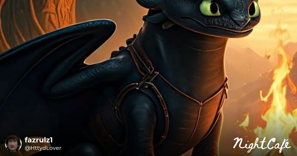 Toothless HTTYD in Front of a Blazing Inferno with... - AI Art