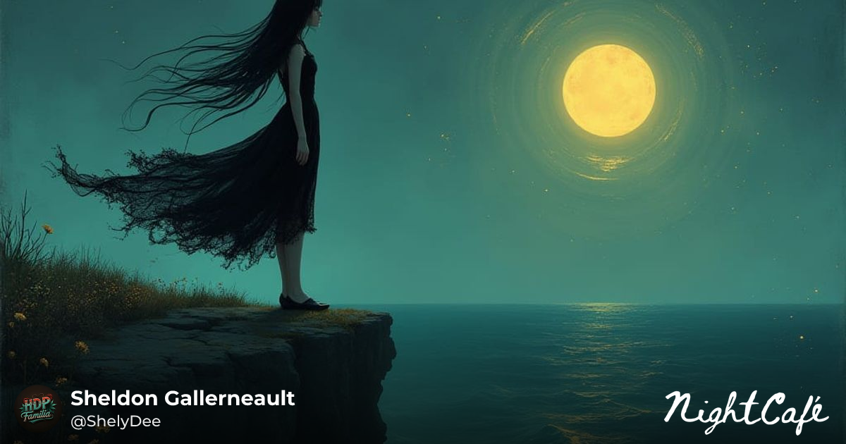 Goth Girl Amidst Bioluminescent Ocean - AI Art