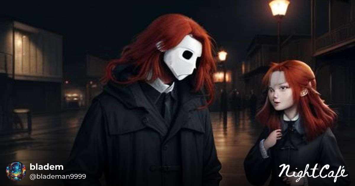 Horror Scene: Faceless Man and Red-Haired Girl - AI Art