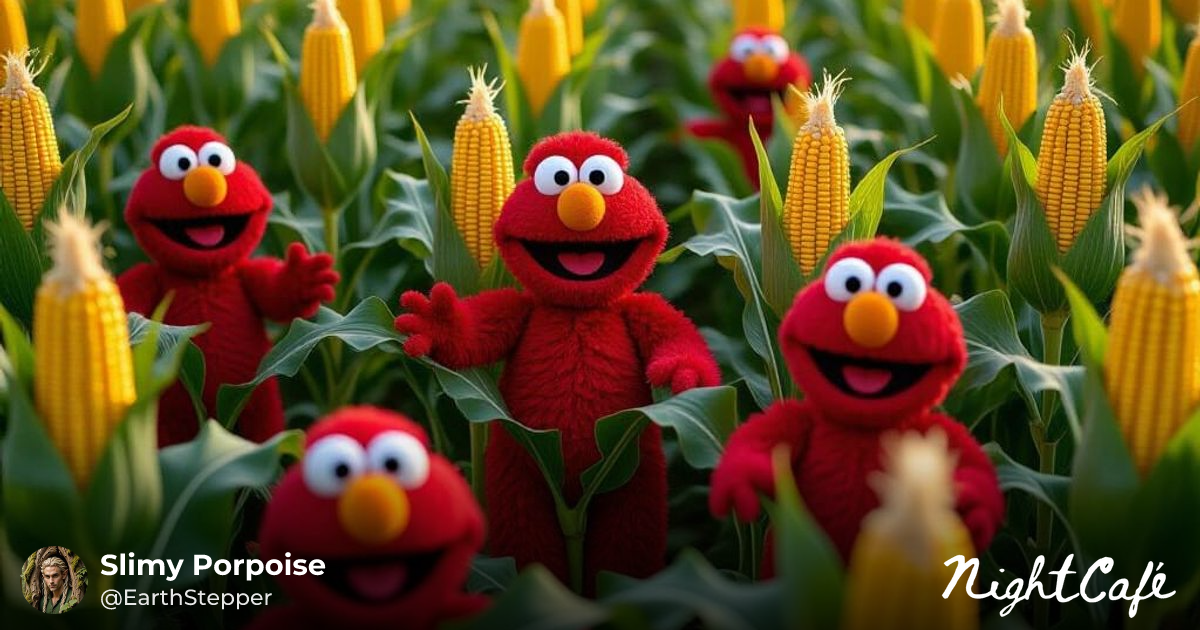 Demonic Elmos Emerge in Realistic Cornfield - AI Art